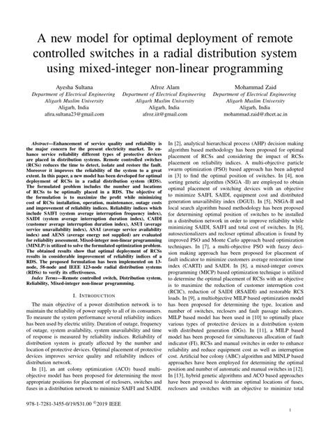 Pdf A New Model For Optimal Deployment Of Remote Controlled Switches In A Radial Distribution