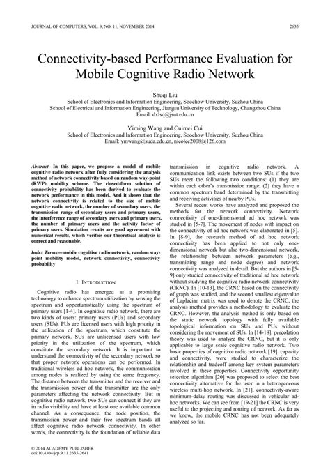 Pdf Connectivity Based Performance Evaluation For Mobile Cognitive Radio Network