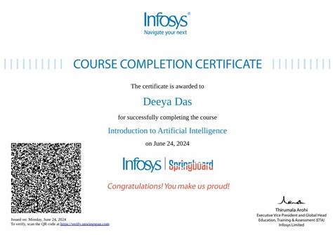 Completed Aiml Course From Infosys Deeya Das Posted On The Topic