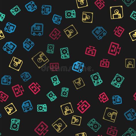 Set Line Calendar Hard Disk Drive HDD Sync Refresh Floppy And Dead Monitor On Seamless Pattern