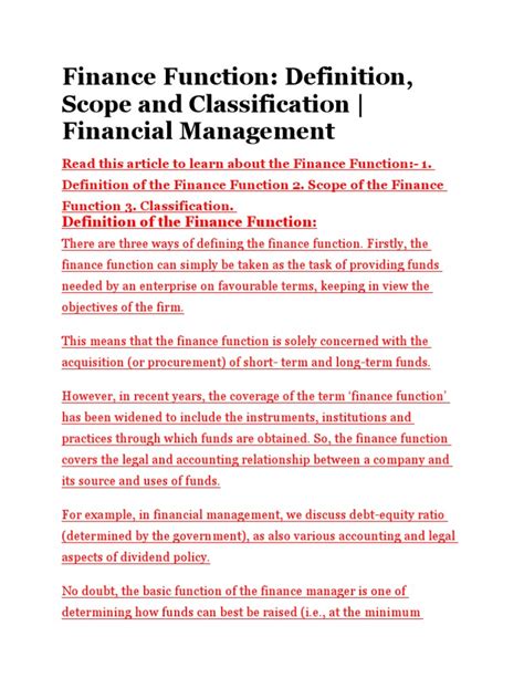 Fin 2 Finance Function Definition Scope Pdf Definition Money