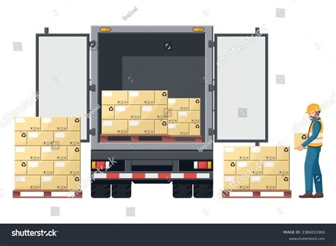 Industrial Worker Loading Boxes Into Isothermal Stock Vector Royalty Free