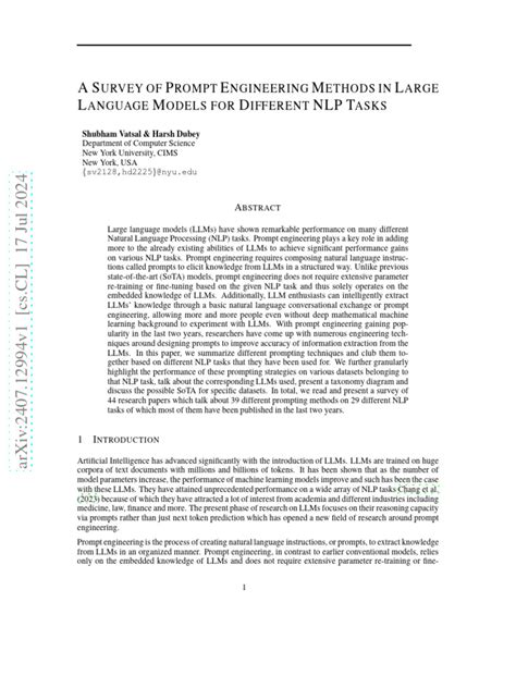 a survey of prompt engineering methods in llms for different nlp tasks