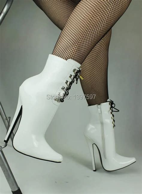 Extreme Hi Heel 18cm Stiletto Heel Sex Fetish Slouchy Pirate Ankle Mid Half BUKLE LACE UP WHITE