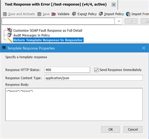 getting response message when route via assertion fails layer7