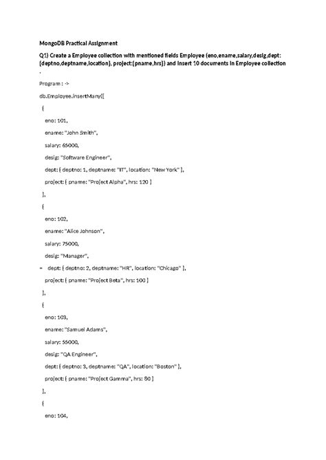 Awt Practicals Mongodb Practical Assignment Q1 Create A Employee