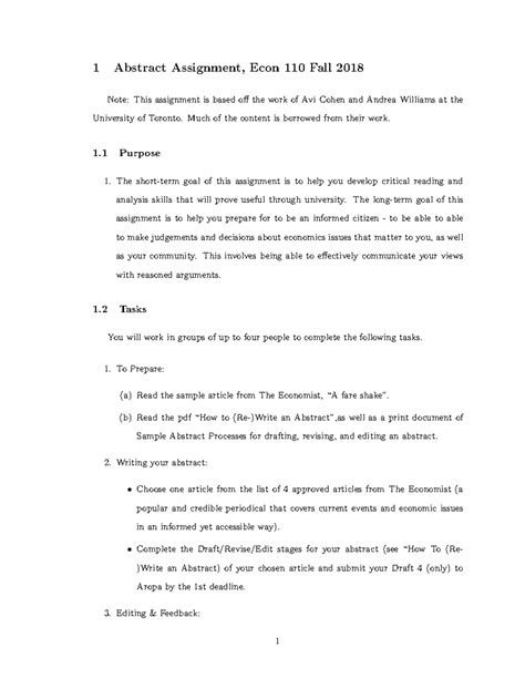 Abstract Assignment Outline 1 Abstract Assignment Econ 110 Fall 2018 Note This Assignment Is