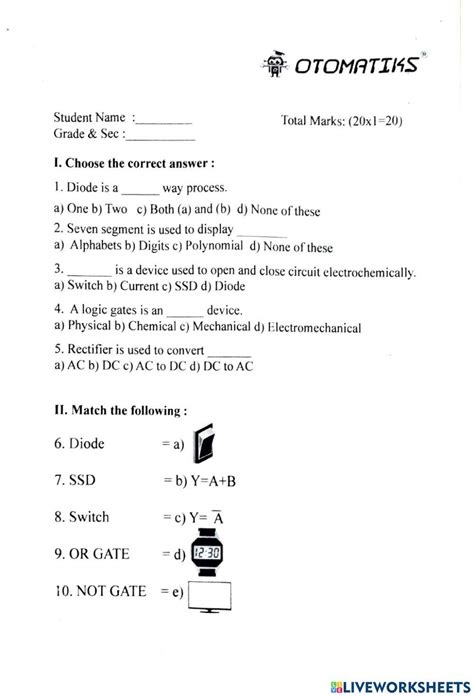 Robotics Interactive Exercise Live Worksheets