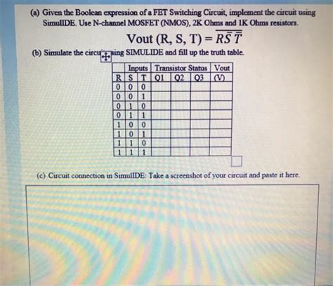 Solved A Given The Boolean Expression Of A Fet Switching
