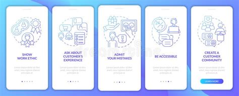 Customer Service Tips Blue Gradient Onboarding Mobile App Screen Stock Vector Illustration Of