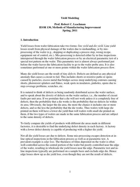 Yield Models Rev Pdf Semiconductor Device Fabrication Poisson