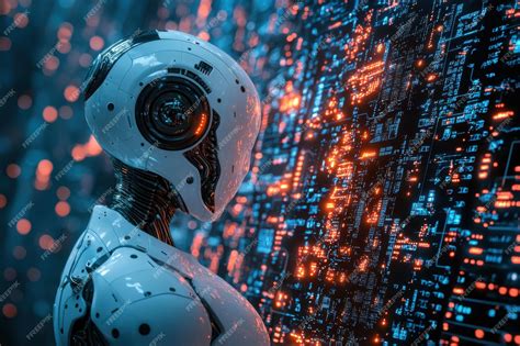 Artificial Intelligence Robot Looking at Data | Premium AI-generated image