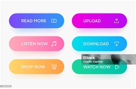 3d click here web buttons set of action button hand cursor and arrow