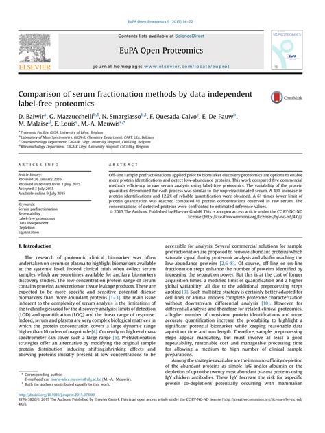 Pdf Comparison Of Serum Fractionation Methods By Data Independent