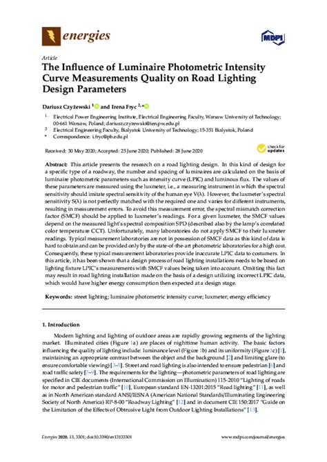 Pdf The Influence Of Luminaire Photometric Intensity Curve