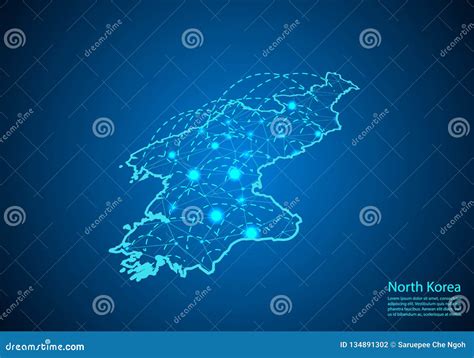 North Korea Map With Nodes Linked By Lines Concept Of Global