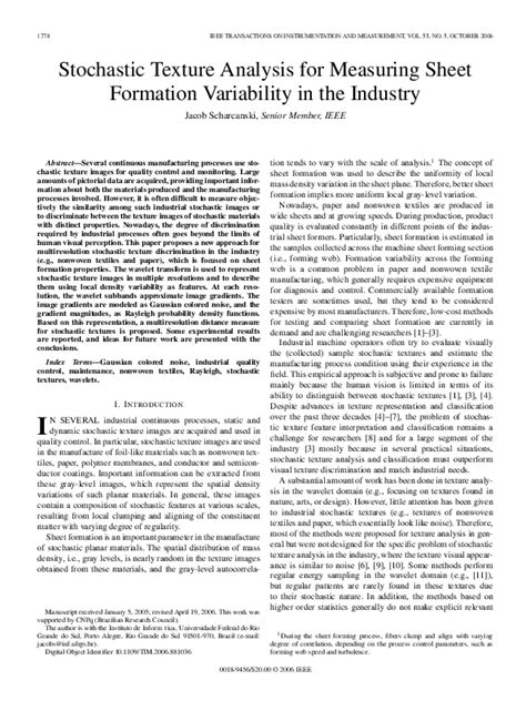 Pdf Stochastic Texture Analysis For Measuring Sheet Formation Variability In The Industry