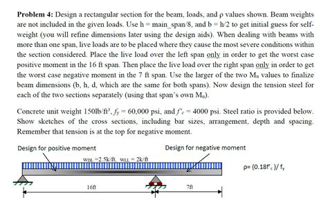 Solved Problem Design A Rectangular Section For The Beam Chegg