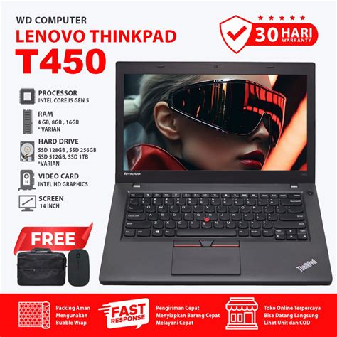 Jual Laptop Lenovo Thinkpad T450 Core I5 Gen 5 Layar 14 Inch Warna Hitam Windows 10 Siap
