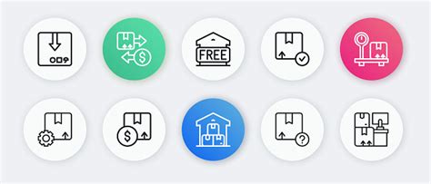 세트 라인 전체 창고 골판지 상자 기어 패키지 판지 무료 저장 창고 상자 및 아이콘으로 스케일 벡터 가득 찬에 대한 스톡 벡터 아트 및 기타 이미지 Istock