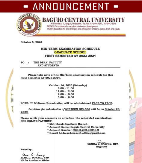 Midterm Examination Schedule First Semester Ay 2023 2024 Baguio