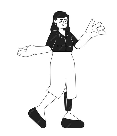 백인 성인 여성 의족 다리 검은색과 ⁇ 색 2d 만화 캐릭터 장애인 여성 사무실 직원 캐주얼 고립 ⁇ 터 윤 ⁇ 사람 단색