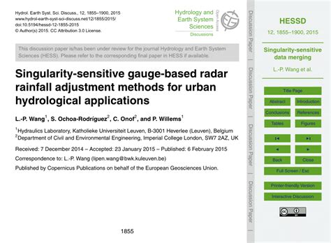 Pdf Singularity Sensitive Gauge Based Radar Rainfall Adjustment Methods For Urban Hydrological