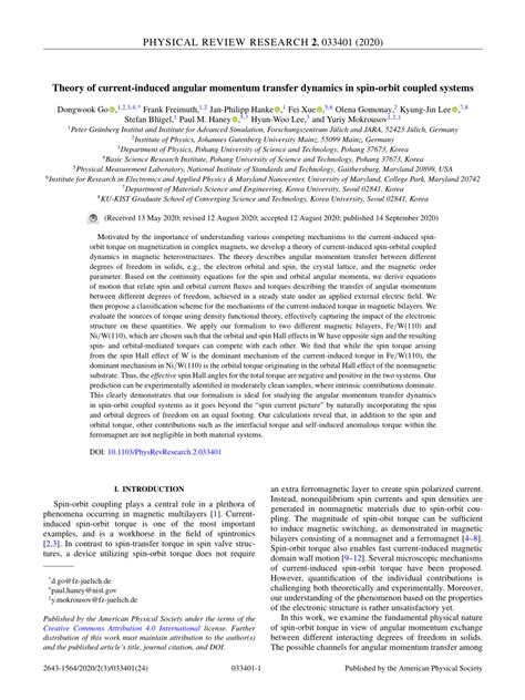 Pdf Theory Of Current Induced Angular Momentum Transfer Dynamics In