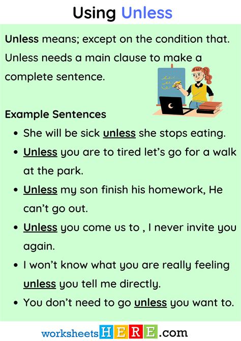 using unless definition and example sentences pdf worksheet for
