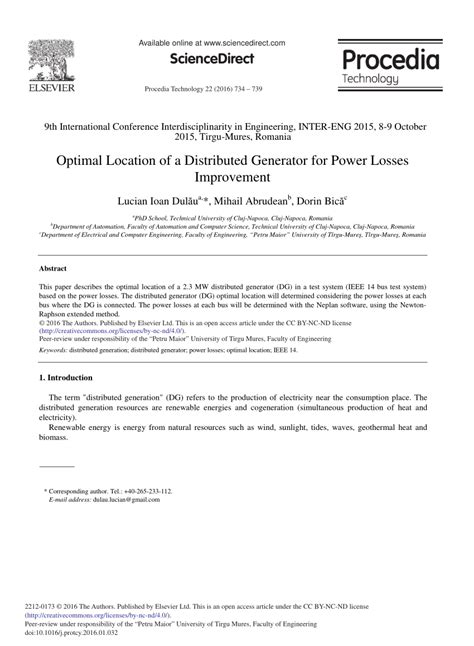 Pdf Optimal Location Of A Distributed Generator For Power Losses Improvement