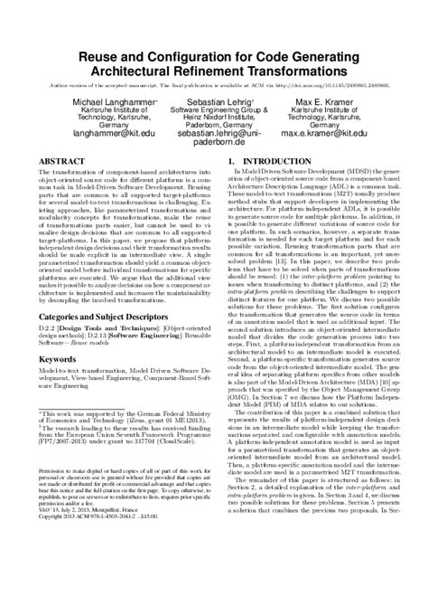 pdf reuse and configuration for code generating architectural