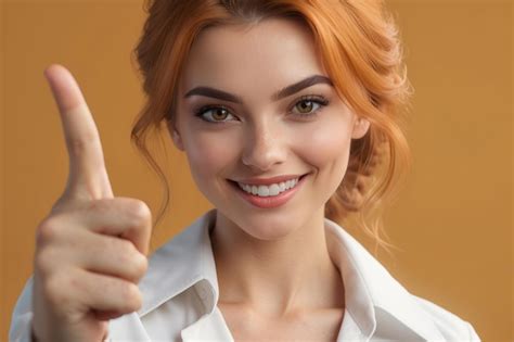 Premium Photo Portrait Of Smiling Business Woman Pointing Finger