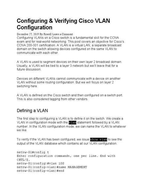 Configuring And Verifying Vlans On Cisco Switches A Step By Step Guide