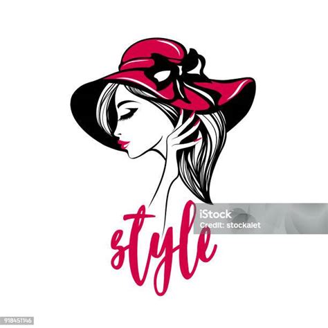 빨간색 Hatbeaut과 패션 벡터 일러스트 레이 션 입고 긴 머리와 우아한 메이크업 매니큐어 아름 다운 여자 긴 머리에 대한 스톡 벡터 아트 및 기타 이미지 Istock