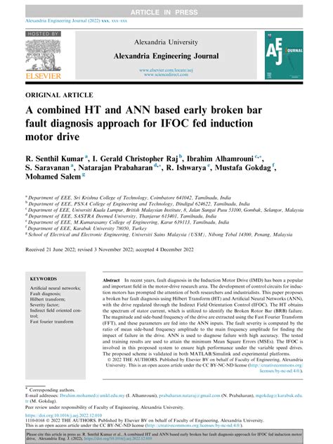 Pdf A Combined Ht And Ann Based Early Broken Bar Fault Diagnosis Approach For Ifoc Fed