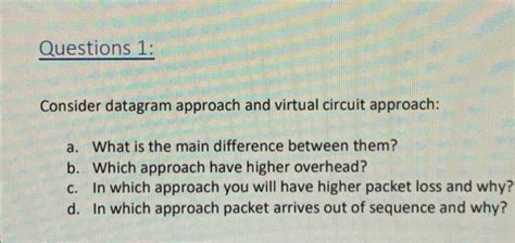 Solved Questions 1 Consider Datagram Approach And Virtual