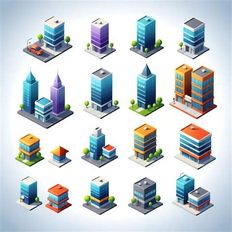 Premium Vector A Series Of Different Buildings Including One That Has A Lot Of Different Colors