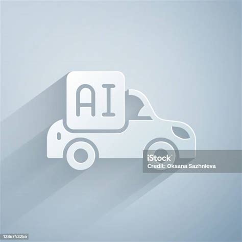 종이 컷 자율 인공 지능 스마트 자동차 아이콘 회색 배경에 고립 종이 아트 스타일 벡터 3차원 형태에 대한 스톡 벡터 아트 및 기타 이미지 3차원 형태 감지기 개성