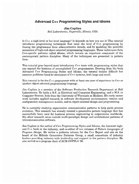 Advanced C Programming Styles And Idioms Ieee Conference