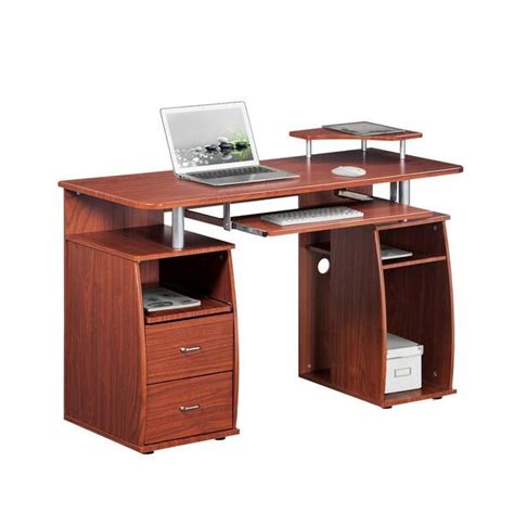 Techni Mobili 48 In Rectangular Mahogany 2 Drawer Computer Desk With Keyboard Tray RTA 8211