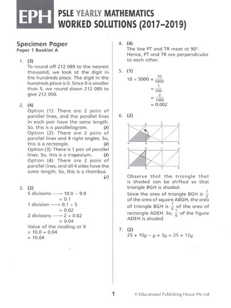ans key psle math 2017 2019 pdf