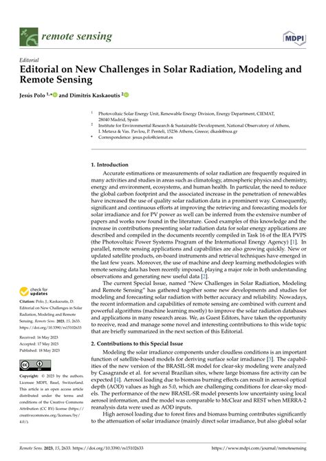 Pdf Editorial On New Challenges In Solar Radiation Modeling And Remote Sensing