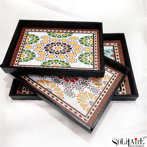 Set Of 3 Exclusive Design Classy Rectangular Wooden Serving Trays Hdst