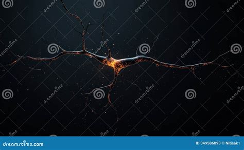 Neuron Structure With Glowing Synapse On Dark Background Stock