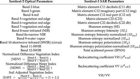 Parameters Derived From Sentinel 1 Synthetic Aperture Radar Sar And