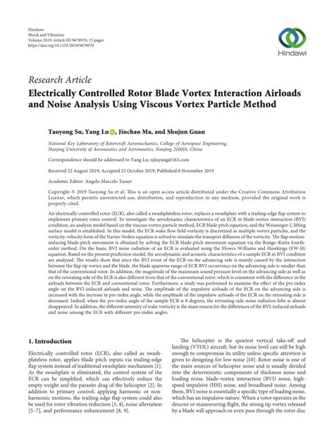 Pdf Electrically Controlled Rotor Blade Vortex Interaction Airloads And Noise Analysis Using