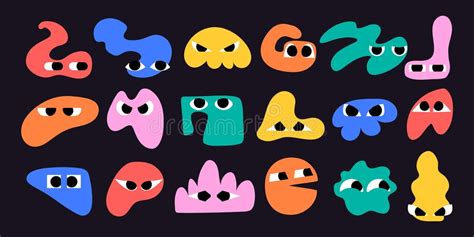Colorful Doodle Abstract Geometrical Shapes Of Blobs With Faces Hand