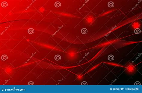Red Smooth Lines Wave Curves With Circles Connecting Network On Soft Gradient Abstract