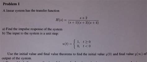 Solved A Linear System Has The Transfer Function H S S Chegg