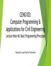 Lecture Note Pdf CENG Computer Programming Applications For Civil Engineering Lecture